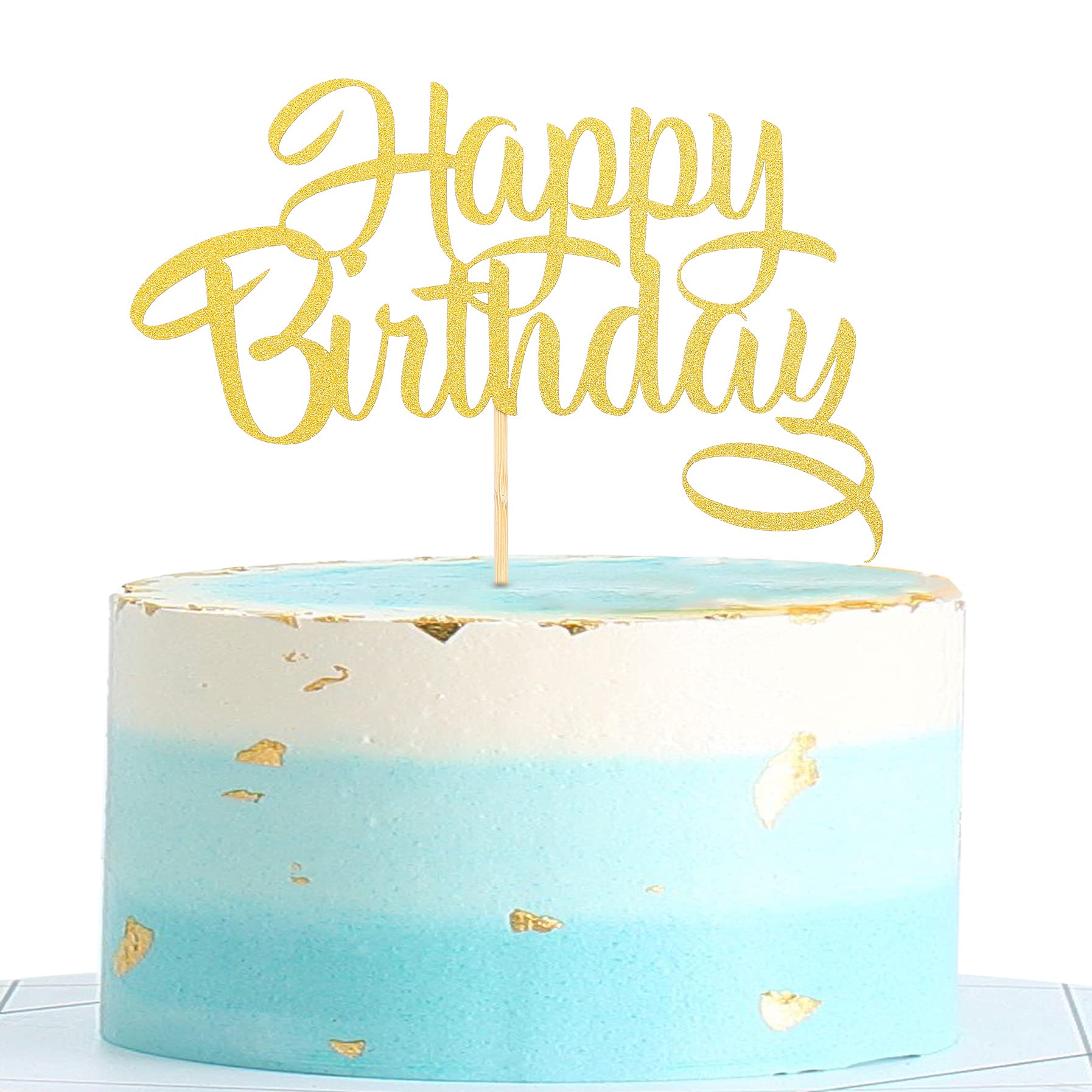 Gold Happy Birthday Cake Topper - BSL1 Gold Glitter Cake Topper ...
