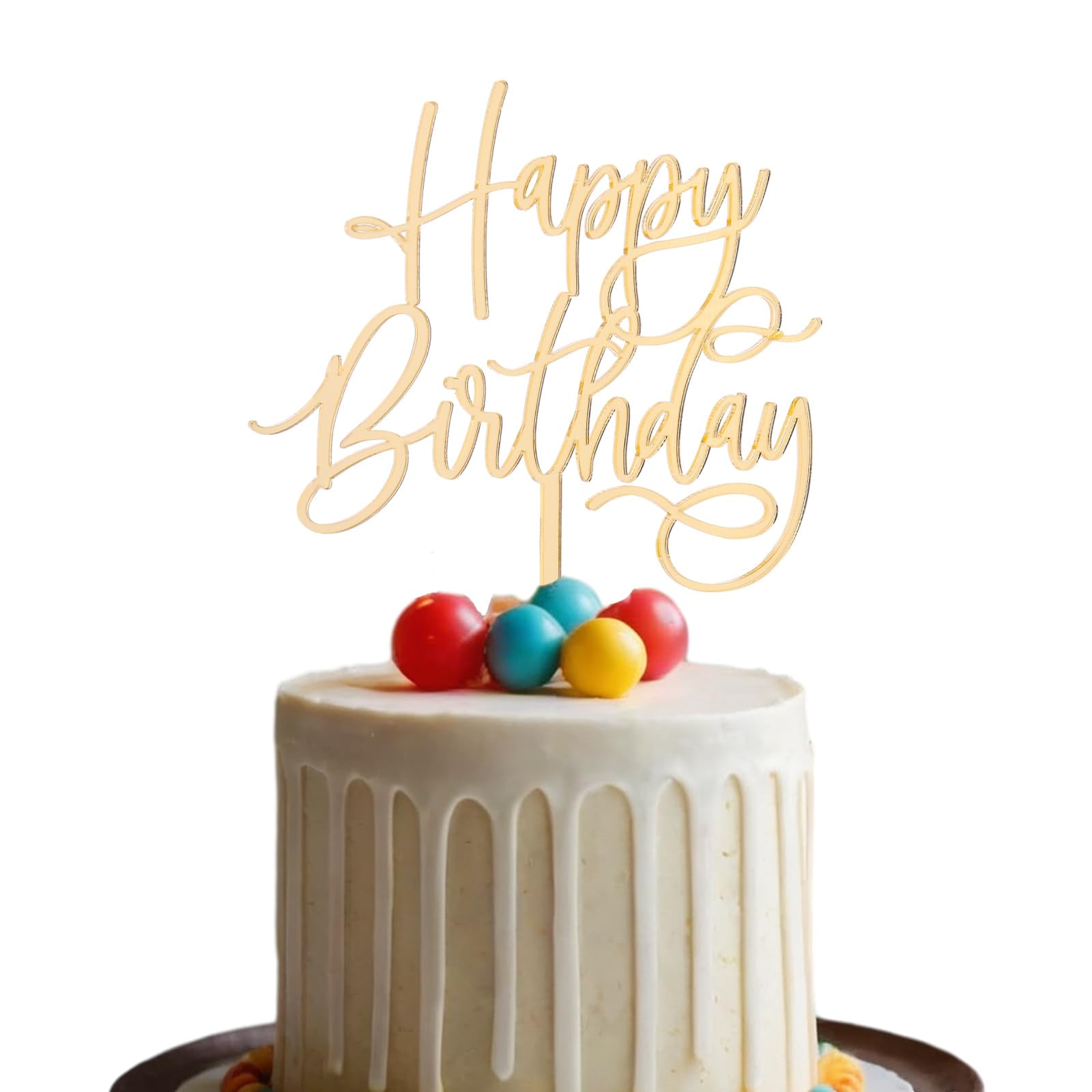 Gold Happy Birthday Cake Topper - Gold Mirror Acrylic Cake Topper ...
