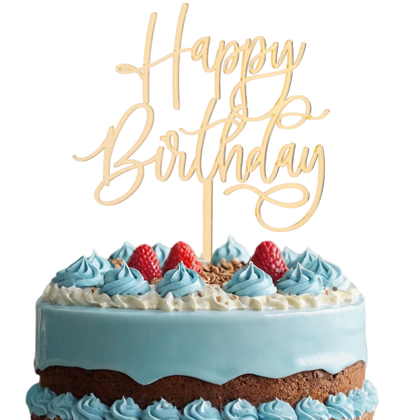 Gold Happy Birthday SCH4 Cake Topper - Gold Mirror Acrylic Birthday ...