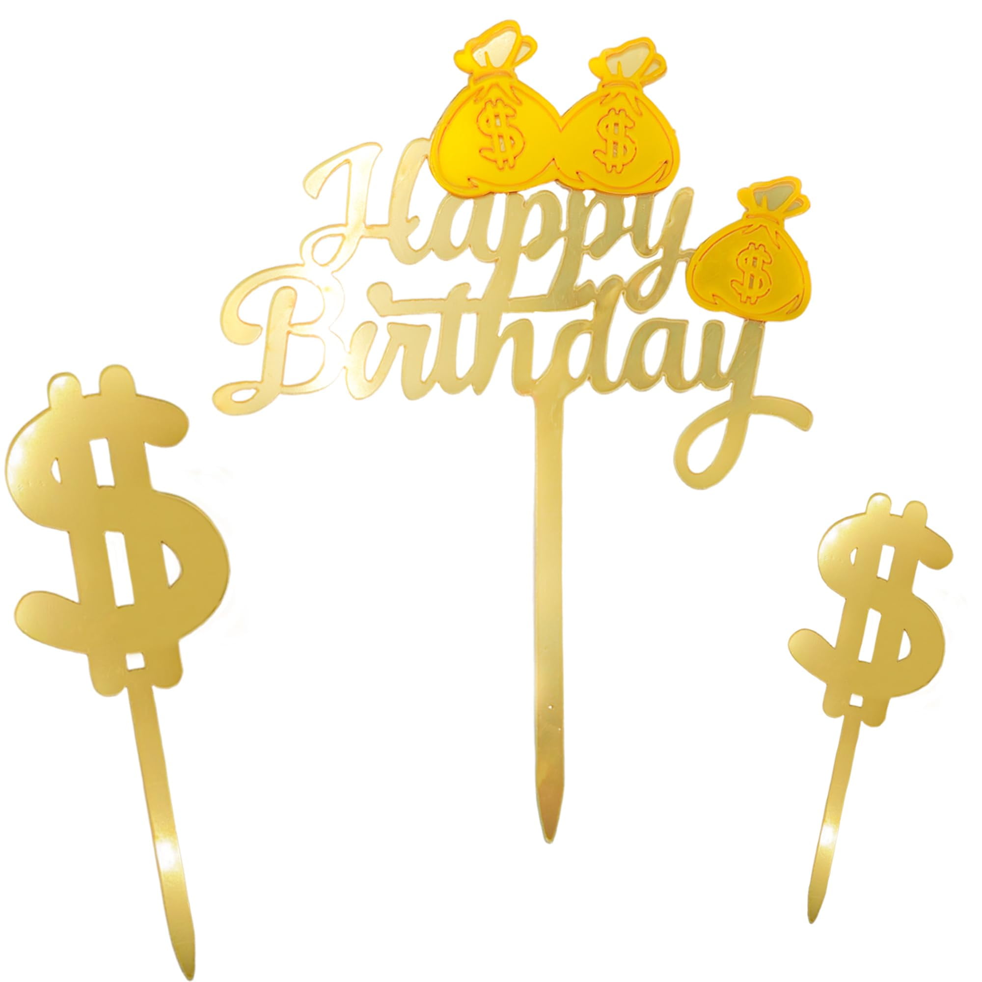 Gold Happy BirthdayTRDN Cake Decorations, Unique Dollar Cake Toppers ...
