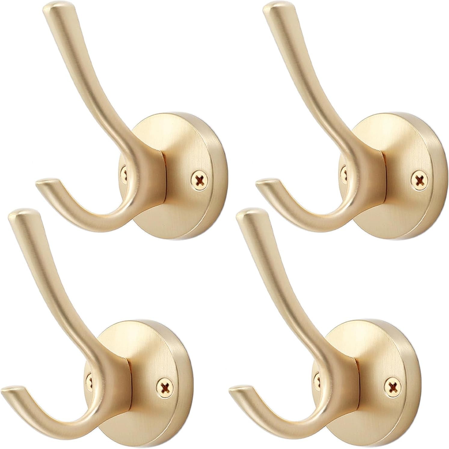 Gold Hat and Coat Hooks, 4 Pack Heavy Duty Robe Hook Metal Double ...