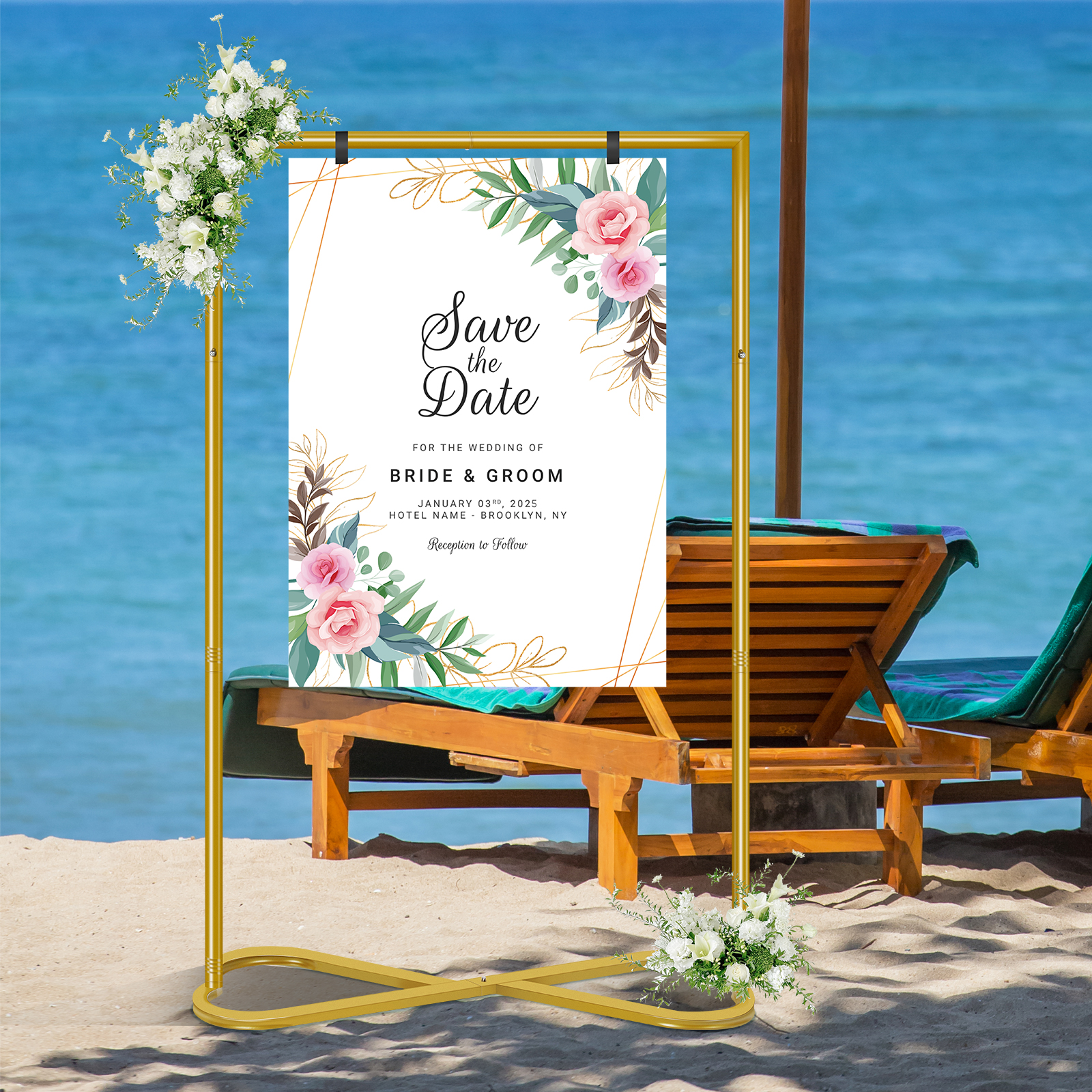 Gold Heart Base Wedding Welcome Sign Stand - Metal Easel with Ground ...