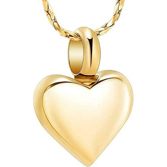 Gold Heart Cremation Urn Locket Necklace for Ashes, Stainless Steel ...