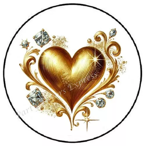 Gold Heart With Diamonds Valentines Sticker Party Favors Sticker ...