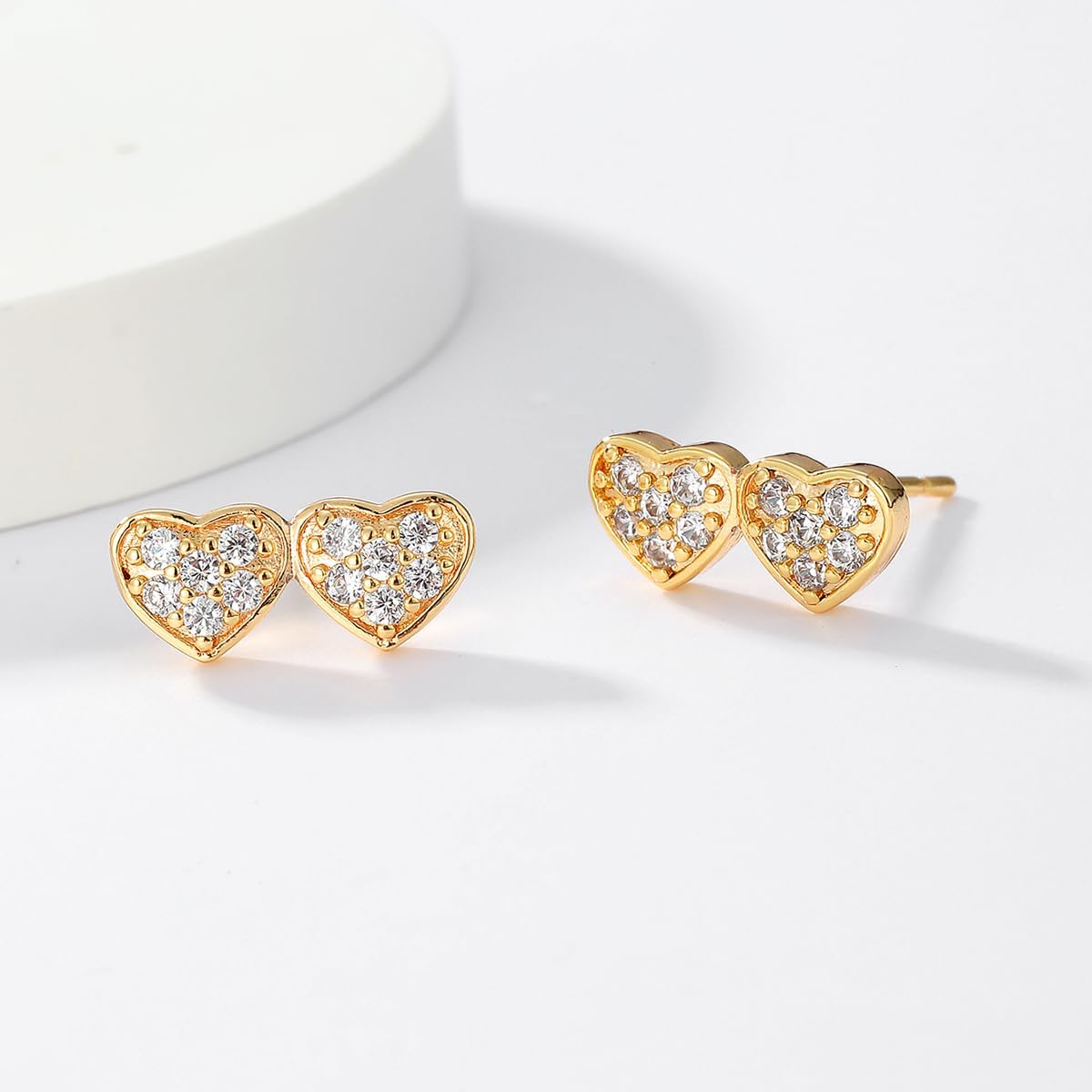 Gold Heart Stud Earrings Clear Cubic Zirconia 18K Gold Plated Brass ...