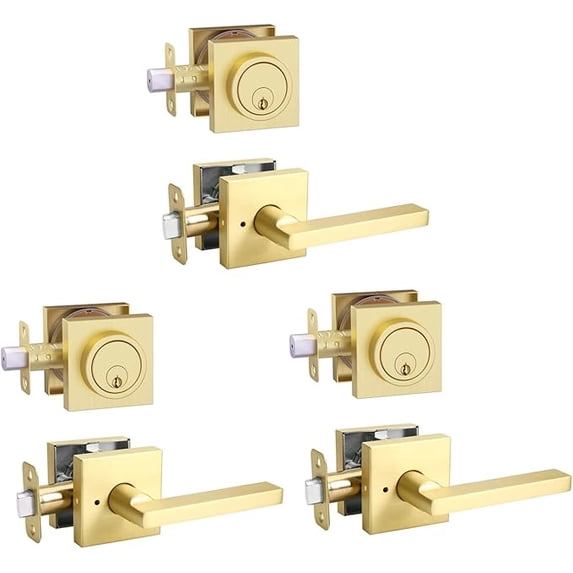 Gold Heavy Duty Privacy Lever Door Handle and Single Cylinder Deadbolt ...
