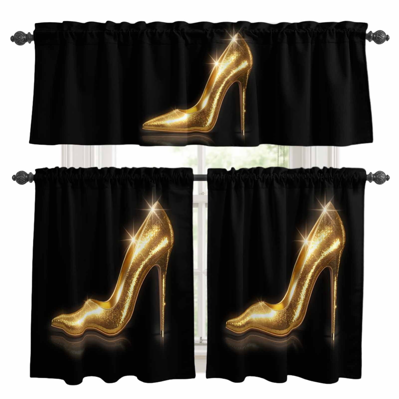 Gold Heels Shoes Curtain Valances Set Abstract Art Modern Black ...