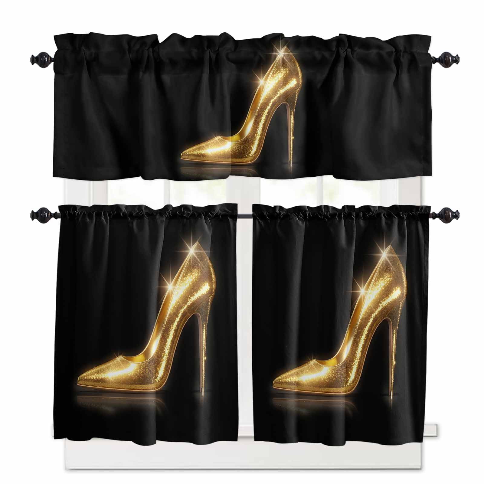 Gold Heels Shoes Window Curtains Valance Set of 3 Abstract Art Modern ...