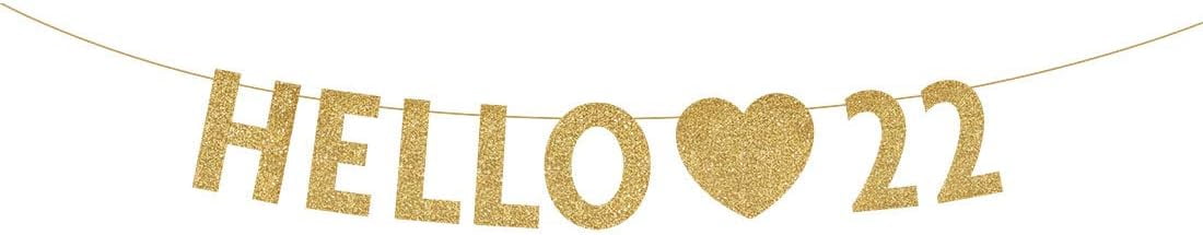 Gold Hello 22 Birthday Banner, Gold Glitter Happy 22nd Birthday Party ...