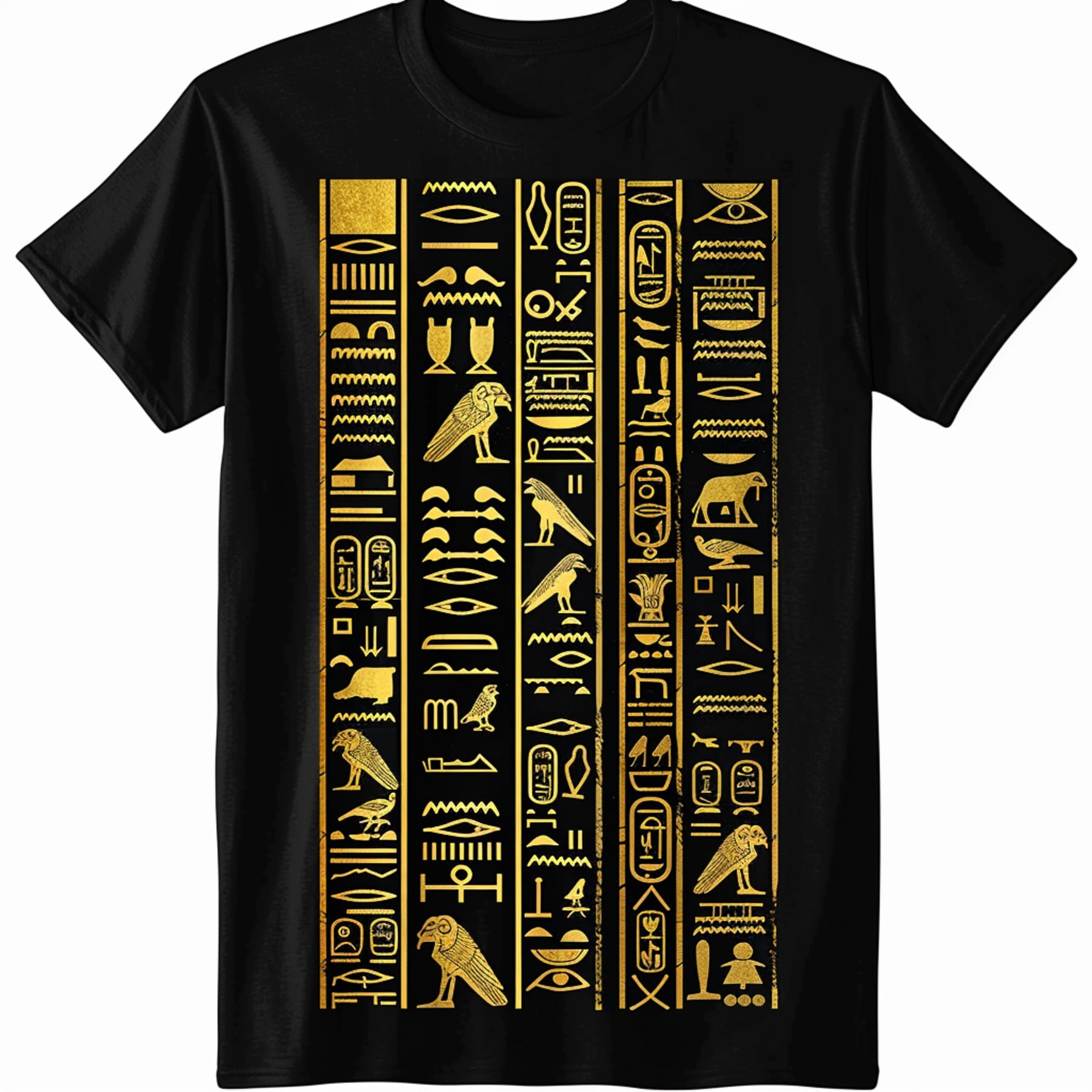 Gold Hieroglyphs Pattern Black T Shirt Ancient Egyptian Style with ...