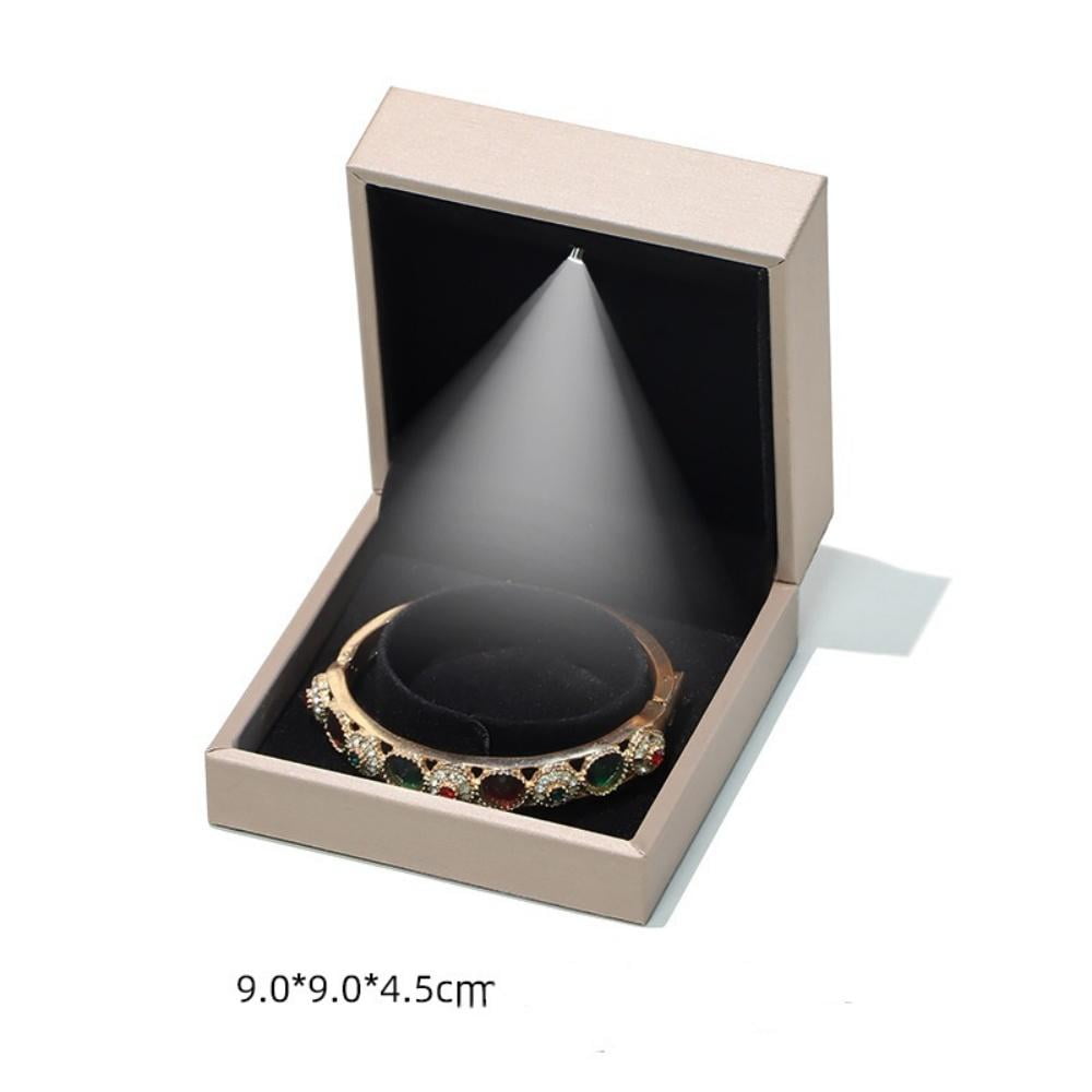 Gold High-End Luxury LED Light Jewelry Box PU Leather Jewelry Display ...
