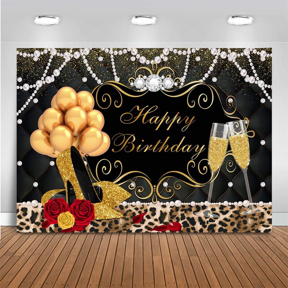 Gold High Heels Birthday Backdrop Pearl Leopard Red Rose Birthday Party ...