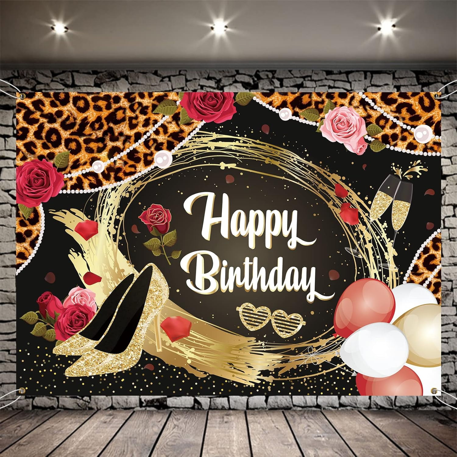 Gold High Heels Happy Birthday Backdrop for Lady Queen Women Birthday ...