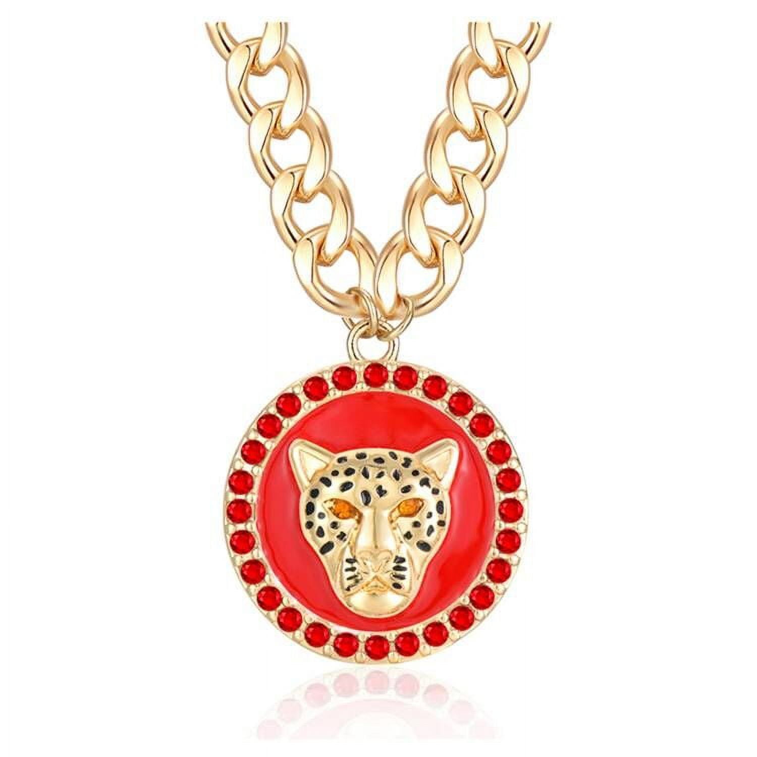 Gold Hip Hop Crystal Leopard Head Pendant Necklace with Enamel Print ...