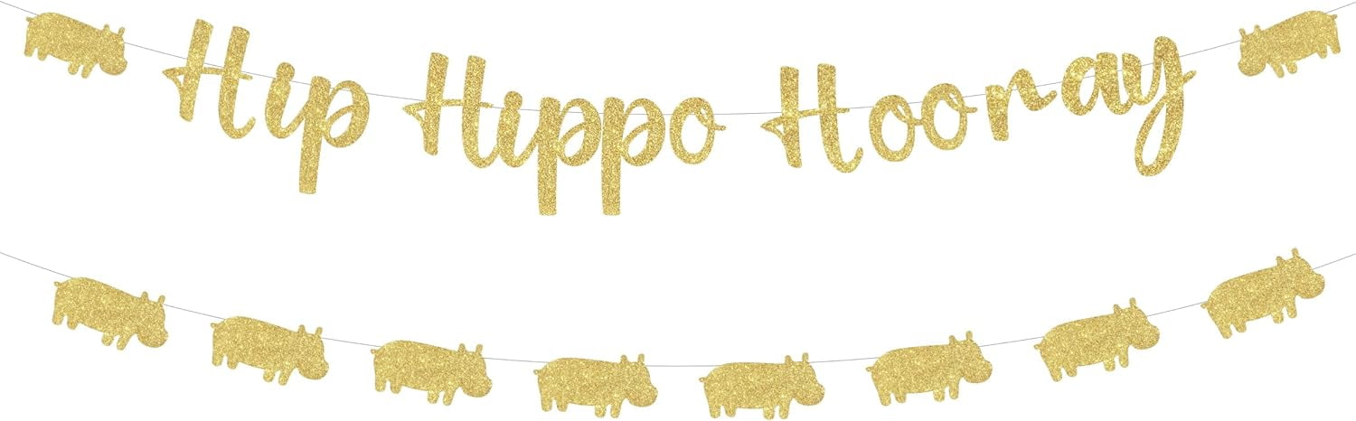 Gold Hippo Party Banner Hippo Birthday Party Decorations Hippo Baby ...