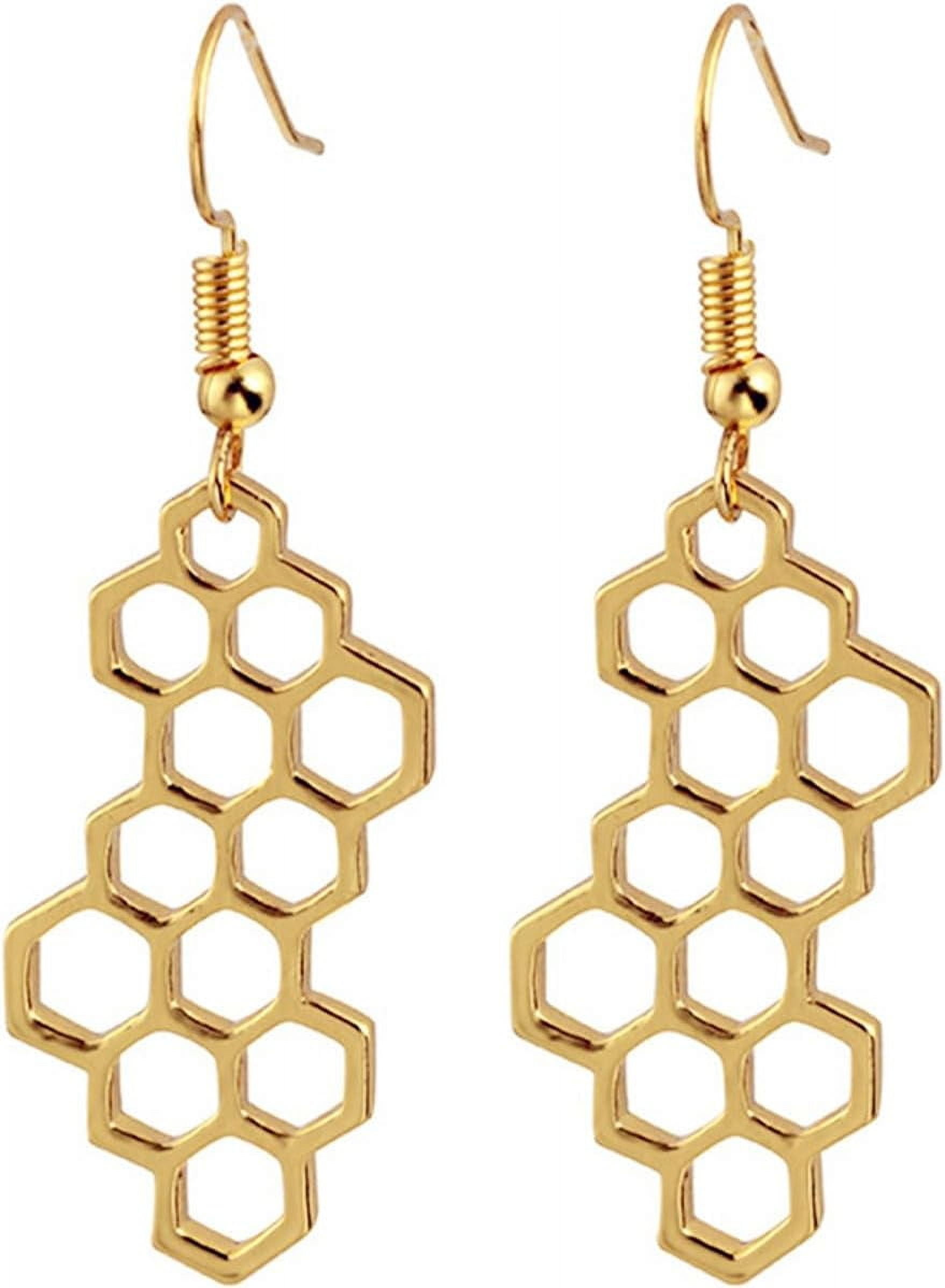 Gold Honeycomb Beehive Earrings – Simple Hollow Bee Hive Geometric Dangle Drop Earrings for ...