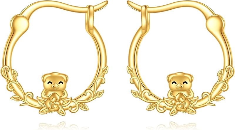 Gold Hoop Earrings 14K Gold Small Animal Hoop Earrings Fine Gold Mini ...