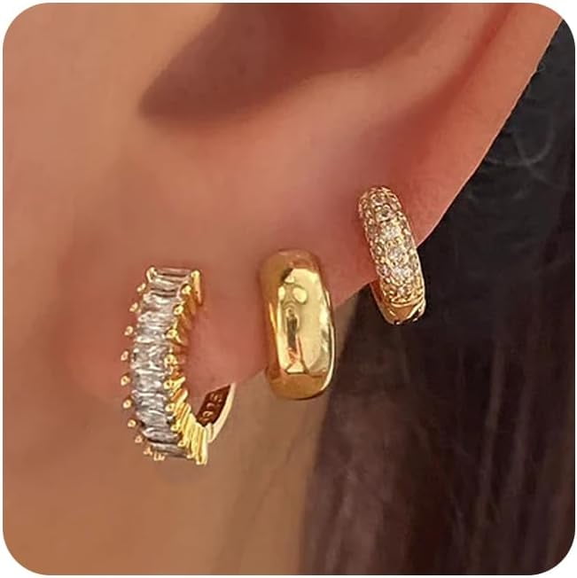 Gold Hoop Earrings Set for Women, 14K Gold Plated Small Gold Earrings ...