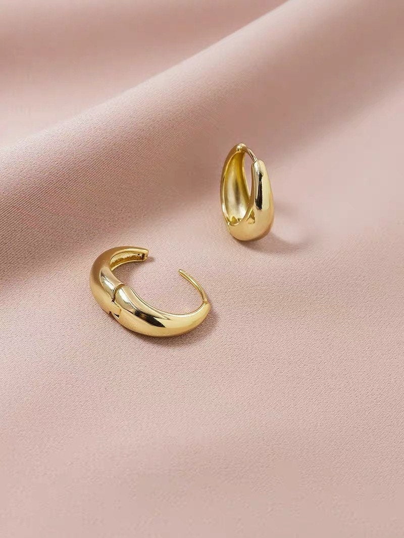 Gold Hoop Earrings, Simple gold hoops, Heavy Gold Plated over Sterling ...
