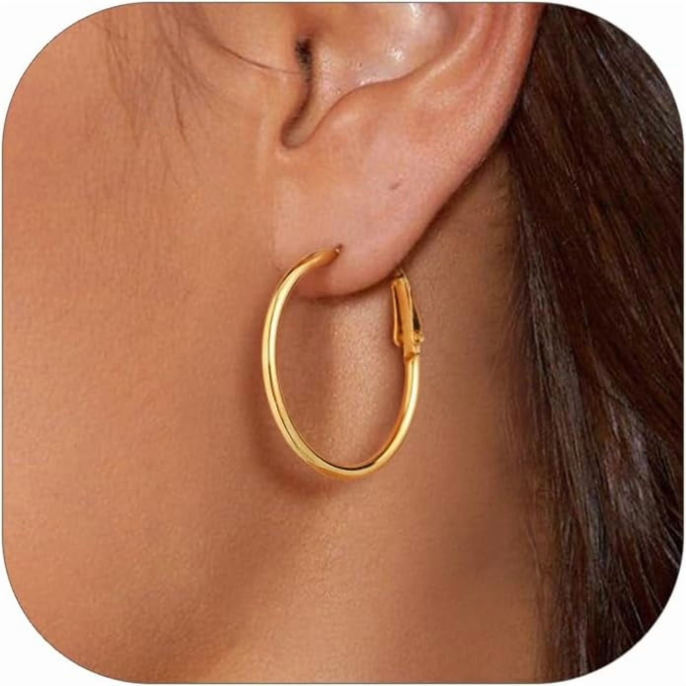 Gold Hoop Earrings for Women, Stainless Steel Hoops Earring Lightweight ...