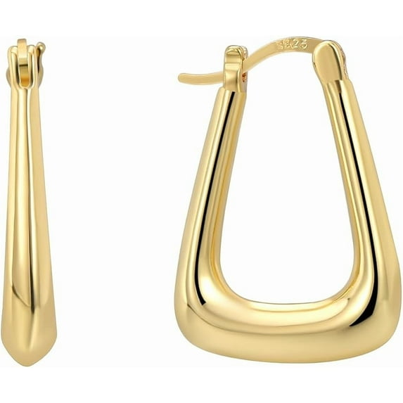 Gold Hoop Earrings for Women 14K Gold Plating Medium Geometric Shape ...