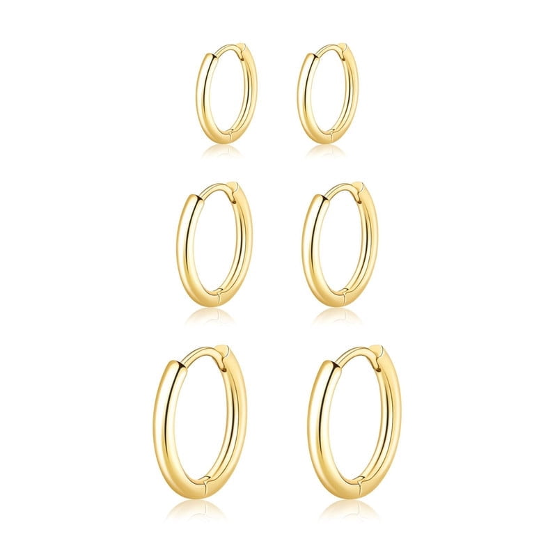 Gold Huggie Hoop Earrings Set for Women and Men, 14K Gold Plated on 925 ...