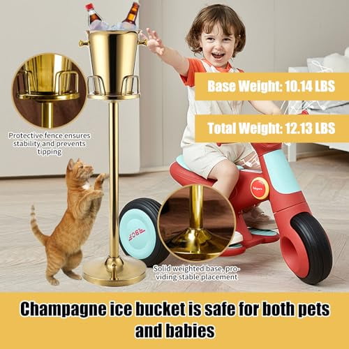 Gold Ice Bucket with Stand, large Champagne Ice Bucket 1.32 gal ...