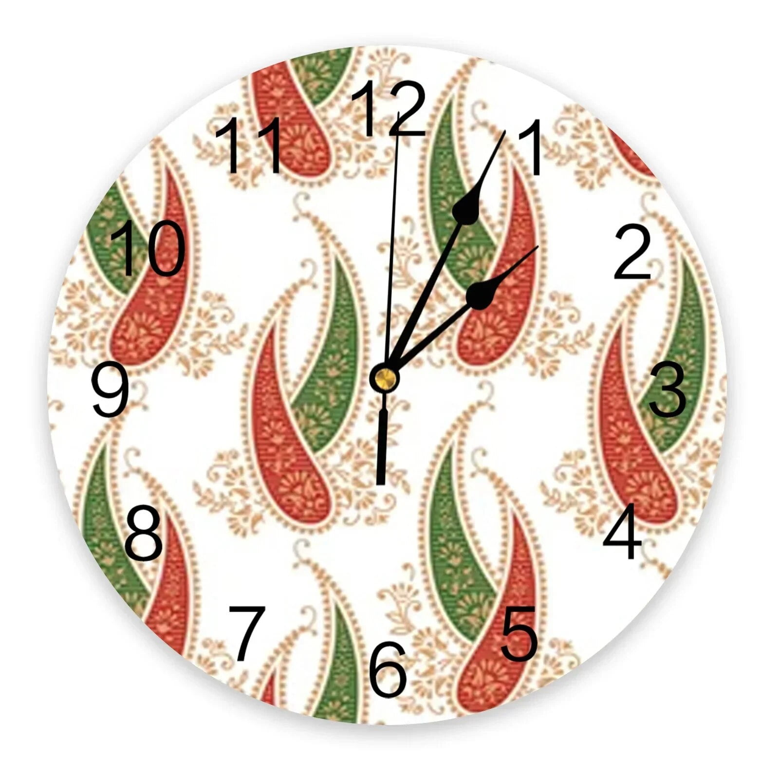 Gold Indian Paisley Pattern Wall Clock Large Modern Kitchen Dinning ...