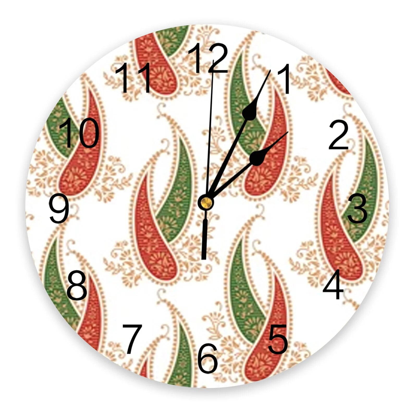 Gold Indian Paisley Pattern Wall Clock Large Modern Kitchen Dinning ...
