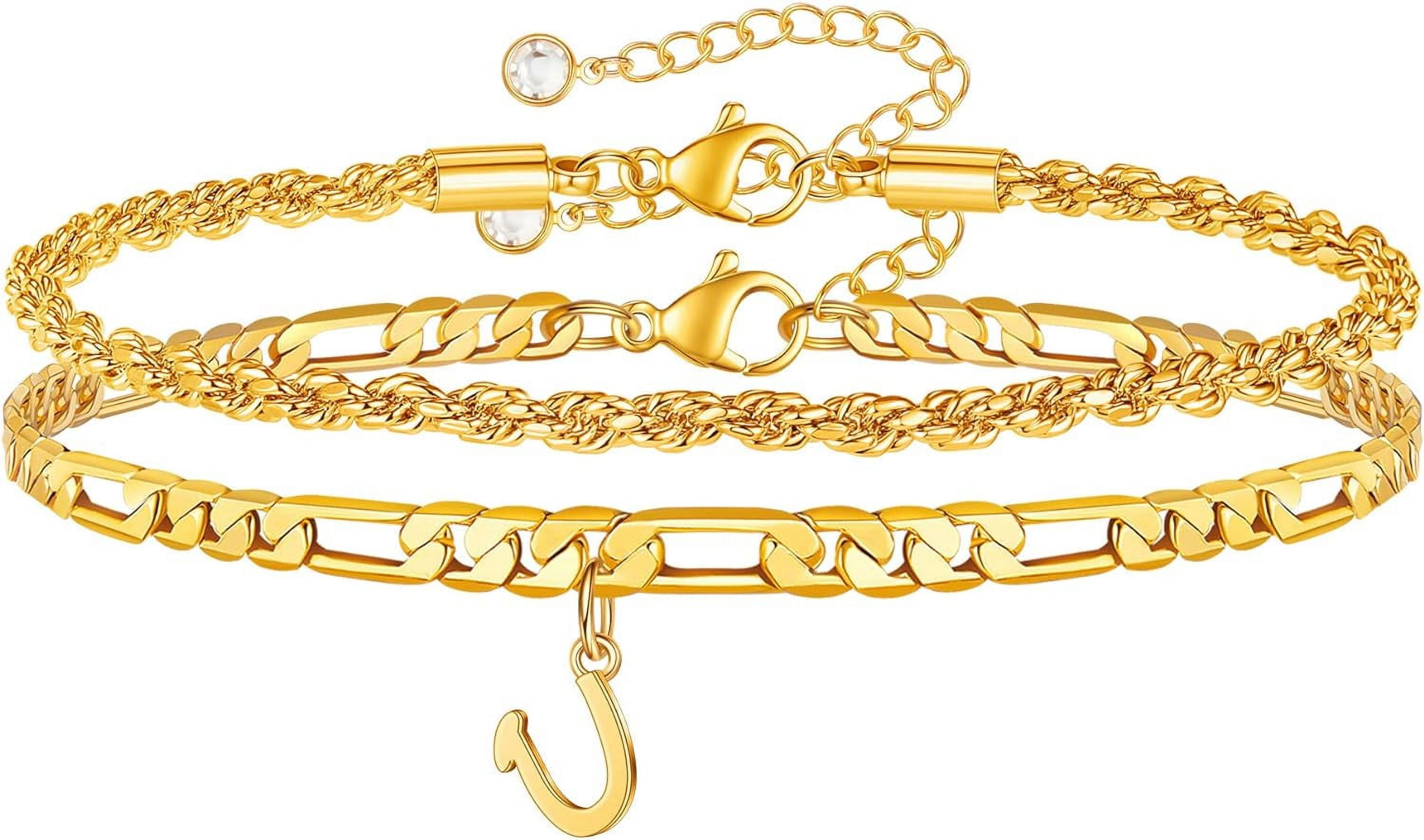 Gold Initial Ankle Bracelets For Women 14K Gold Plated Initial Charm ...