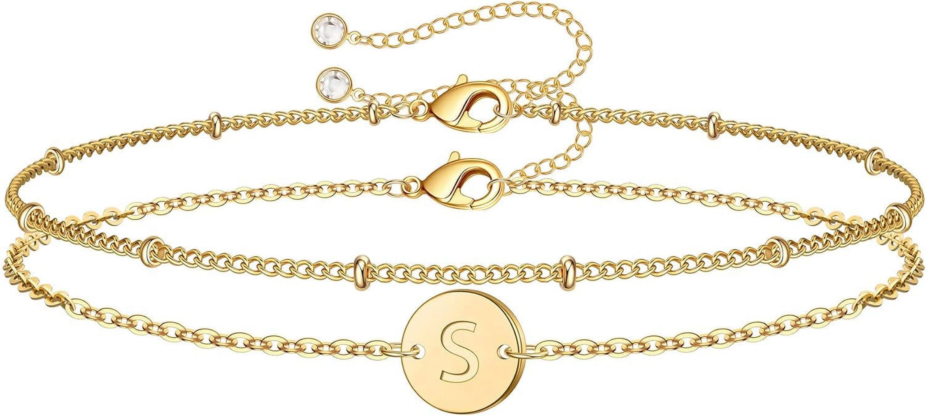 Gold Initial Bracelets For Women, Dainty 14K Gold Filled Layered Beaded Letter Initial Bracelet ...