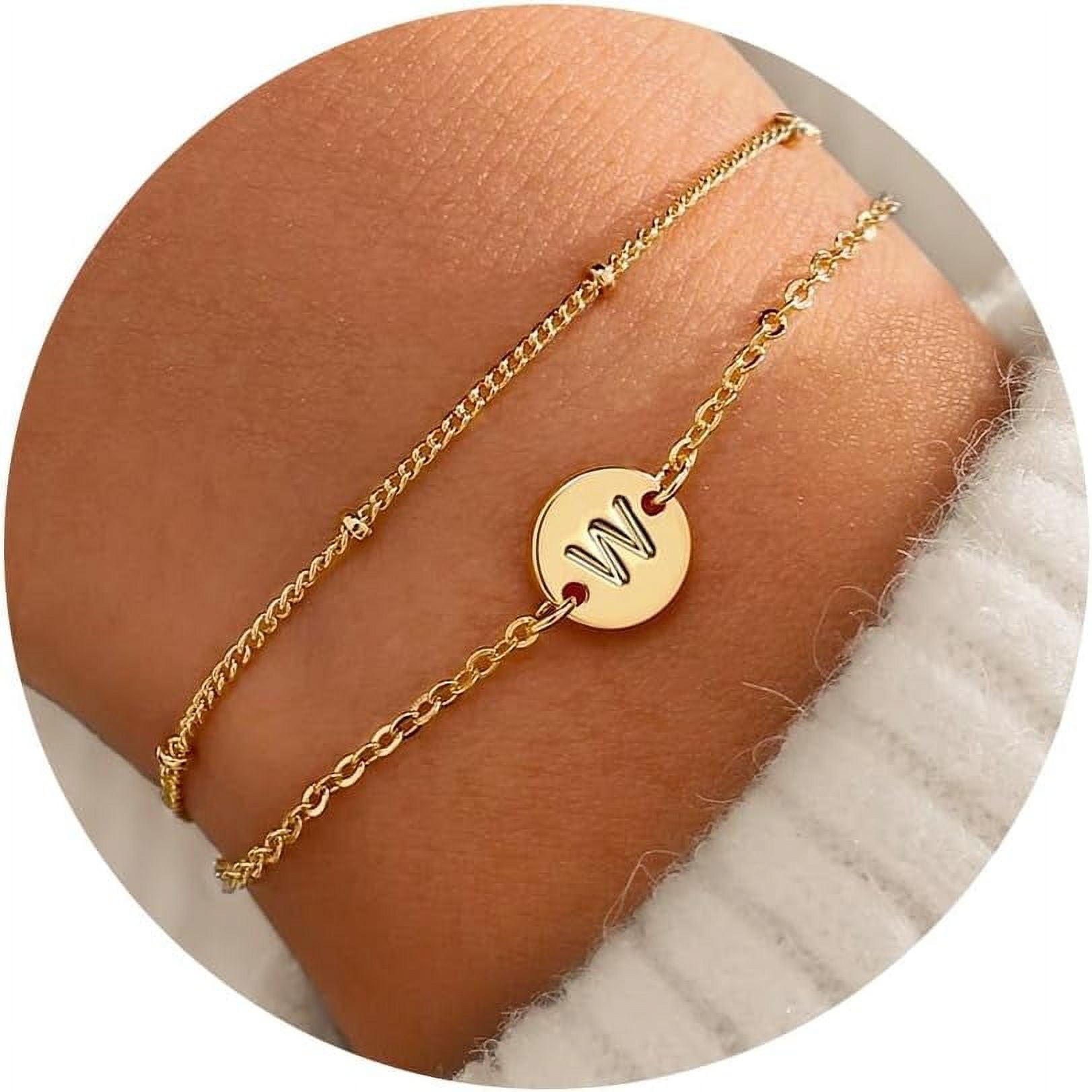 Gold Initial Bracelets for Women Girls - Dainty 16K Gold Plated Layered ...