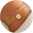 Gold Initial Bracelets for Women Girls - Dainty 16K Gold Plated Layered Beaded Letter Initial ...