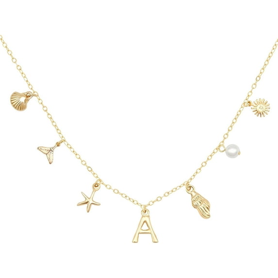 Gold Initial Charm Necklaces for Women, 14K Gold Plated Boho Surfer ...