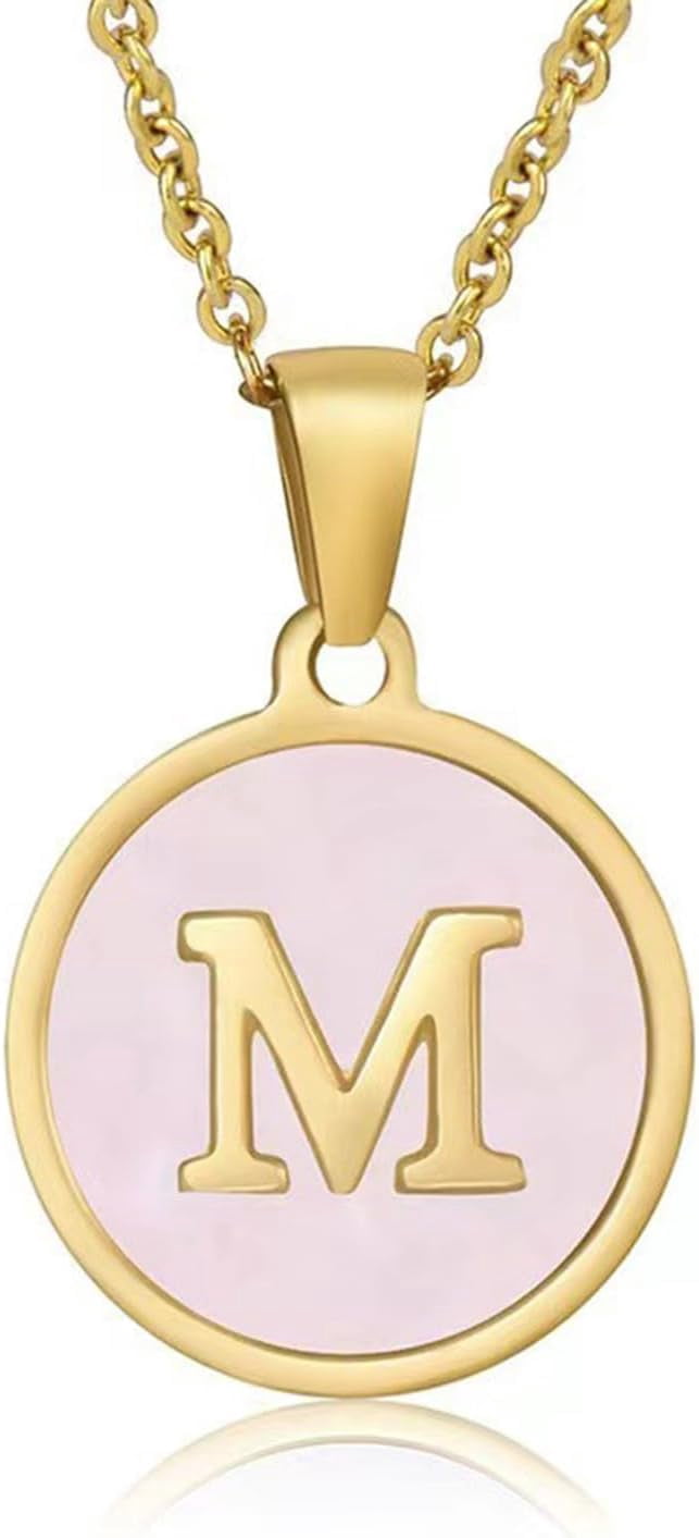Gold Initial Necklace for Women Mother-of-Pearl Inlaid Pendant Necklace ...