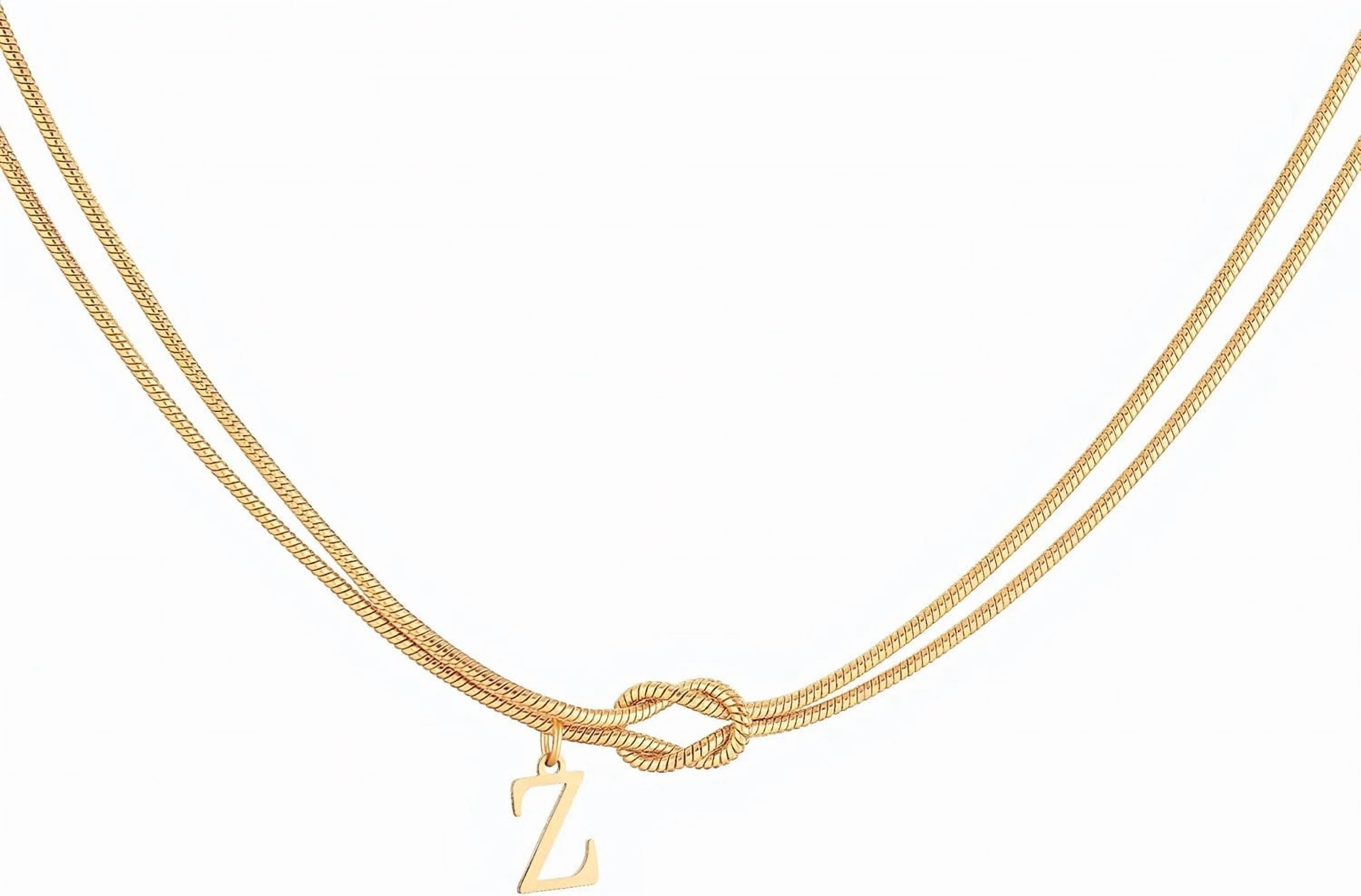 Gold Initial Necklace for Women 14K Gold Plated Love Knot Letter A-Z ...