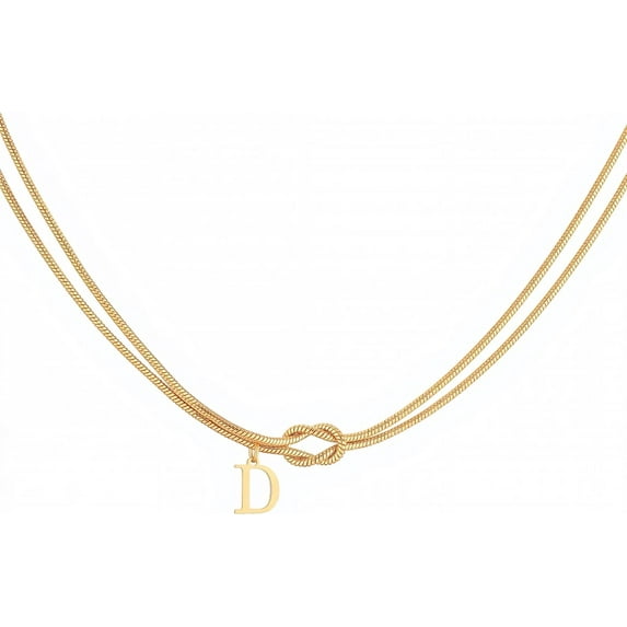 Gold Initial Necklace for Women 14K Gold Plated Love Knot Letter A-Z ...