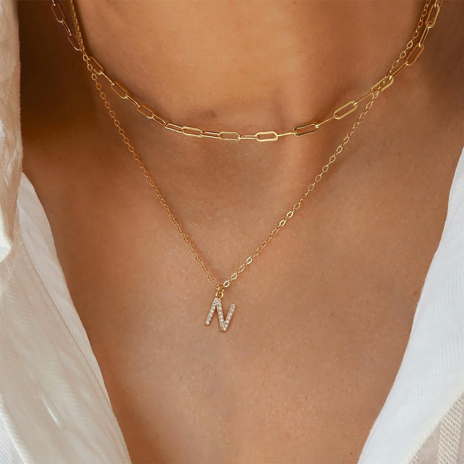 Gold Initial Necklaces For Women 14k Gold Plated Layered Initial