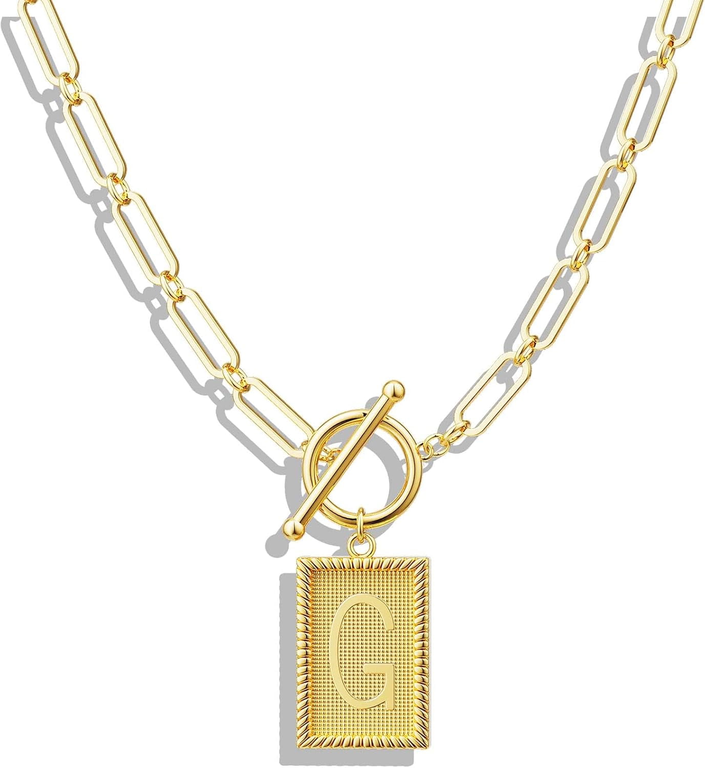 Gold Initial Necklaces for Women, Toggle Clasp Square Letter Pendant ...