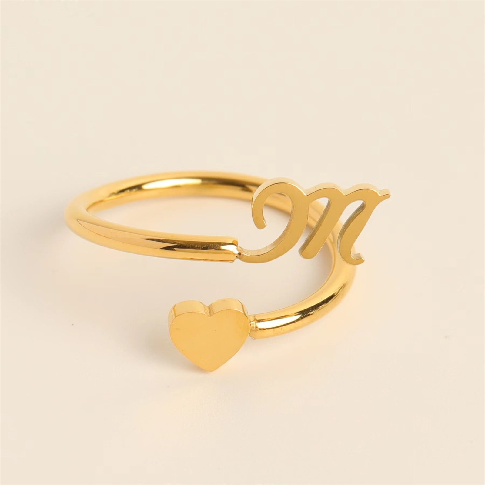 Gold Initial Rings for Women Non Tarnish Heart Initial Stackable Rings Adjustable Pinky Rings ...