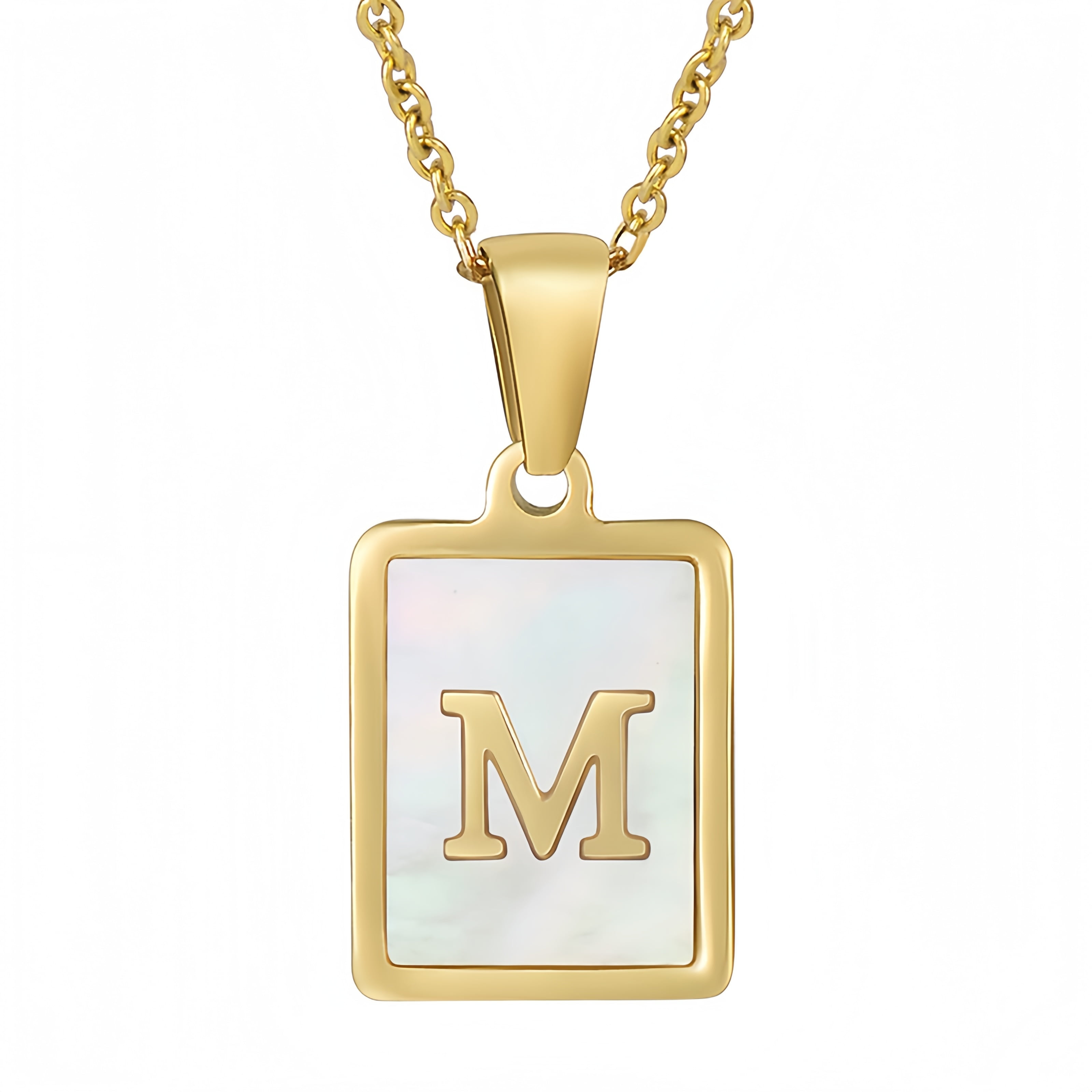 Gold Initial Shell Necklace for Women, Chunky Letter Seashell Charm Stainless Steel Statement ...