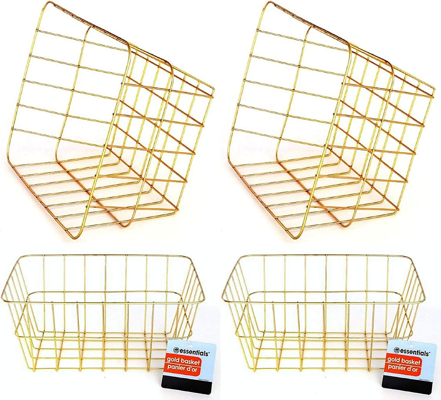 Gold Iron Wire Baskets and Trays, Round and Rectangular, 4-ct Sets ...