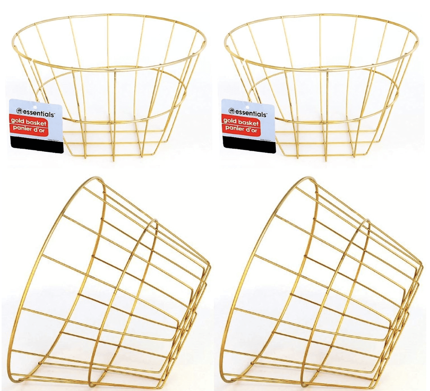 Gold Iron Wire Baskets and Trays, Round and Rectangular, 4-ct Sets ...