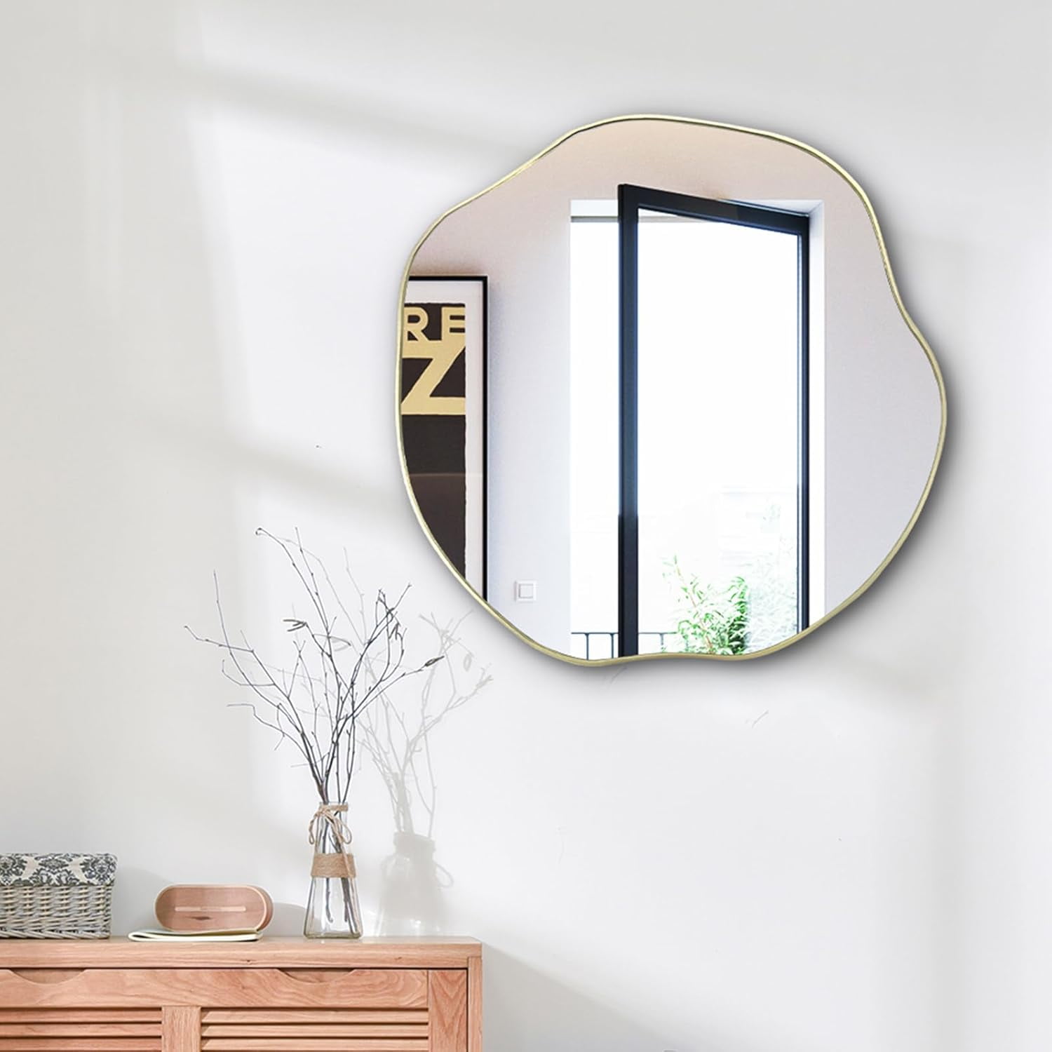 Gold Irregular Mirror, 20" Asymmetrical Mirror, Modern Scalloped Round ...