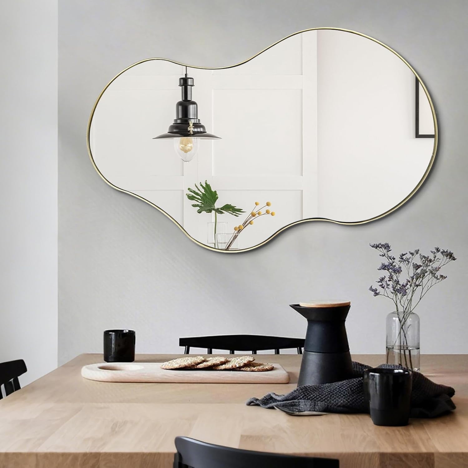Gold Irregular Mirror, 36"x26" Asymmetrical Wall Mirrors with Metal ...