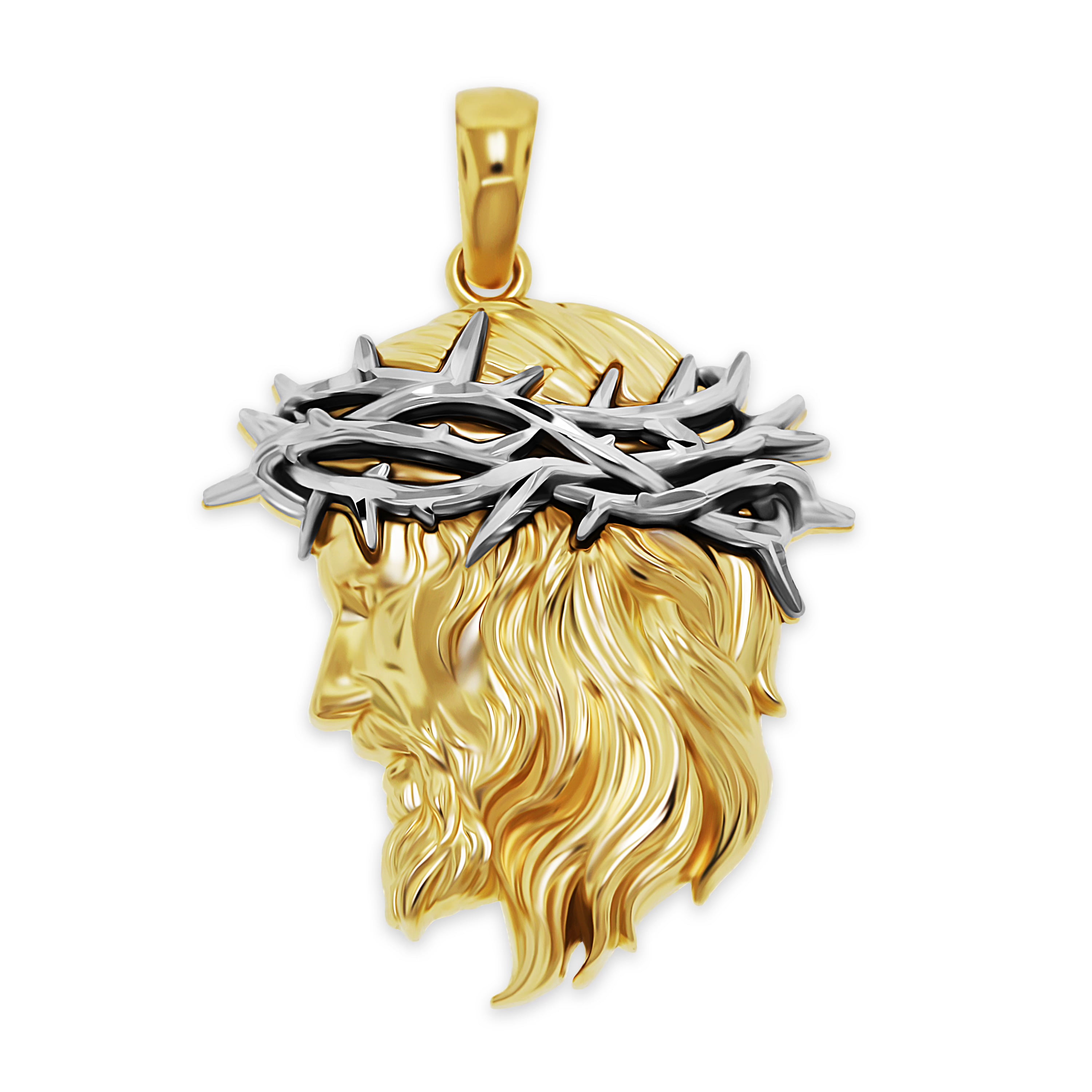 Gold Jesus Head Pendant - 14 Karat Gold - Large Jesus Jewelry ...