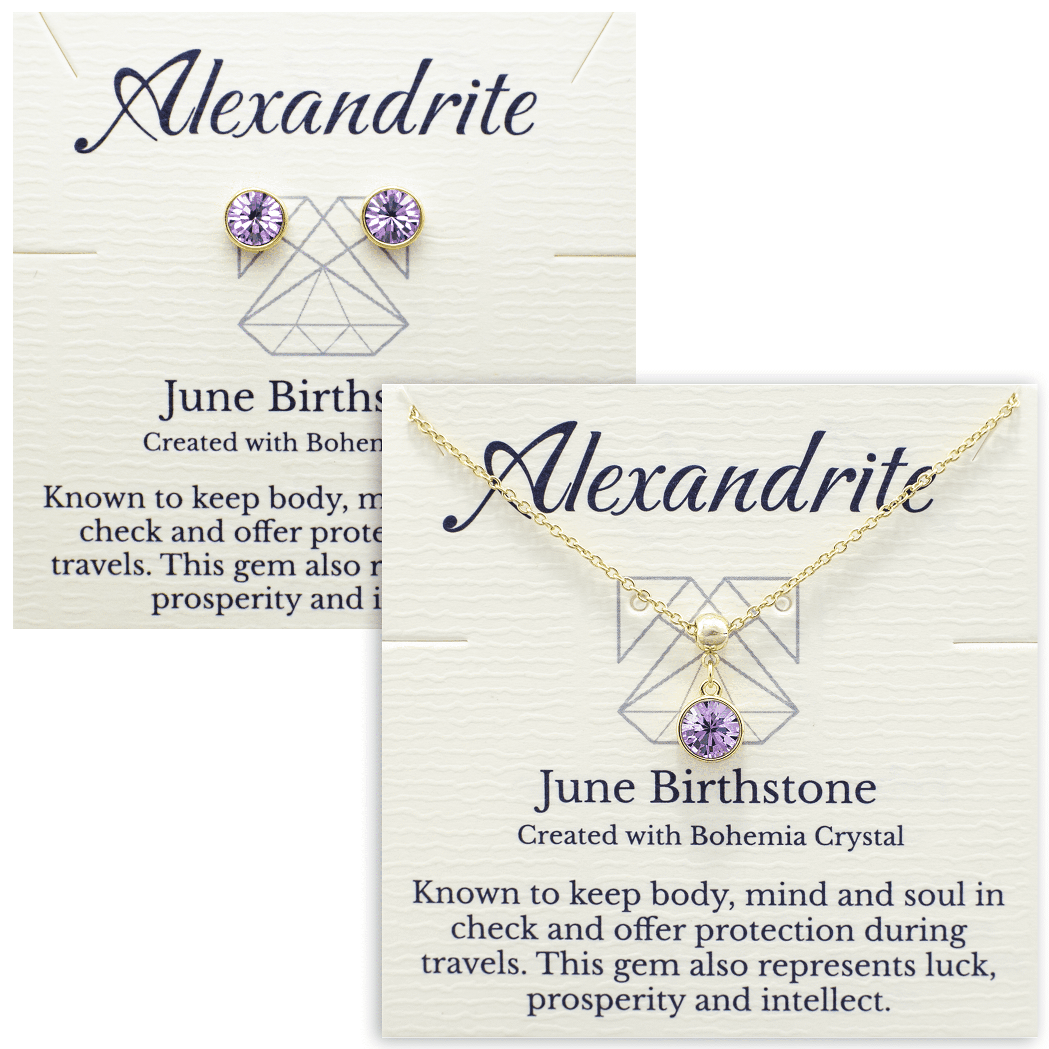 Gold June Birthstone Necklace and Stud Earrings Set with Bohemian ...