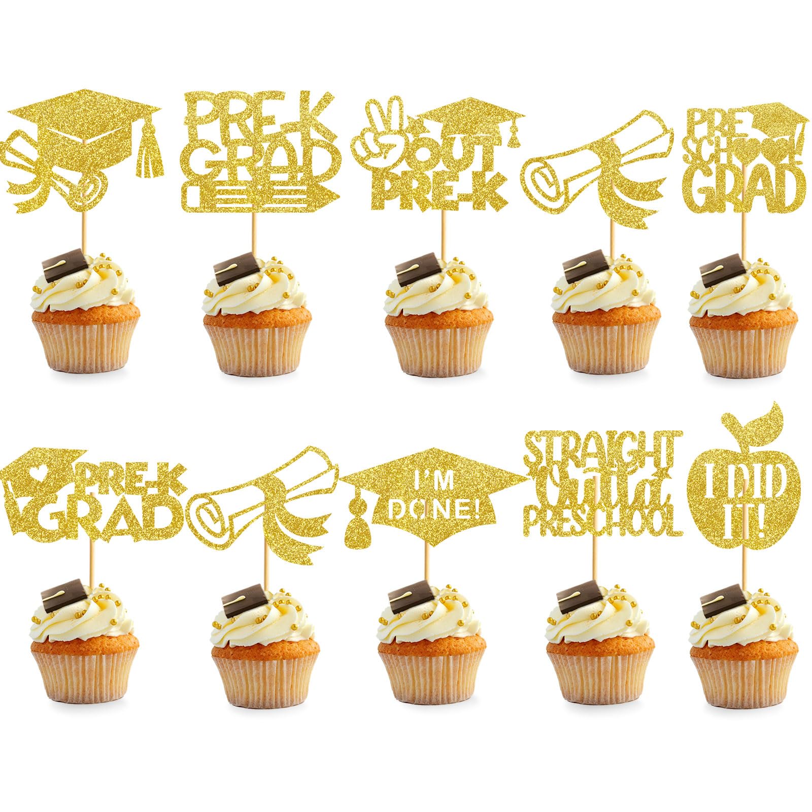 Gold Kindergarten Graduation Cupcake Toppers Kinder TVS1 Congrats ...