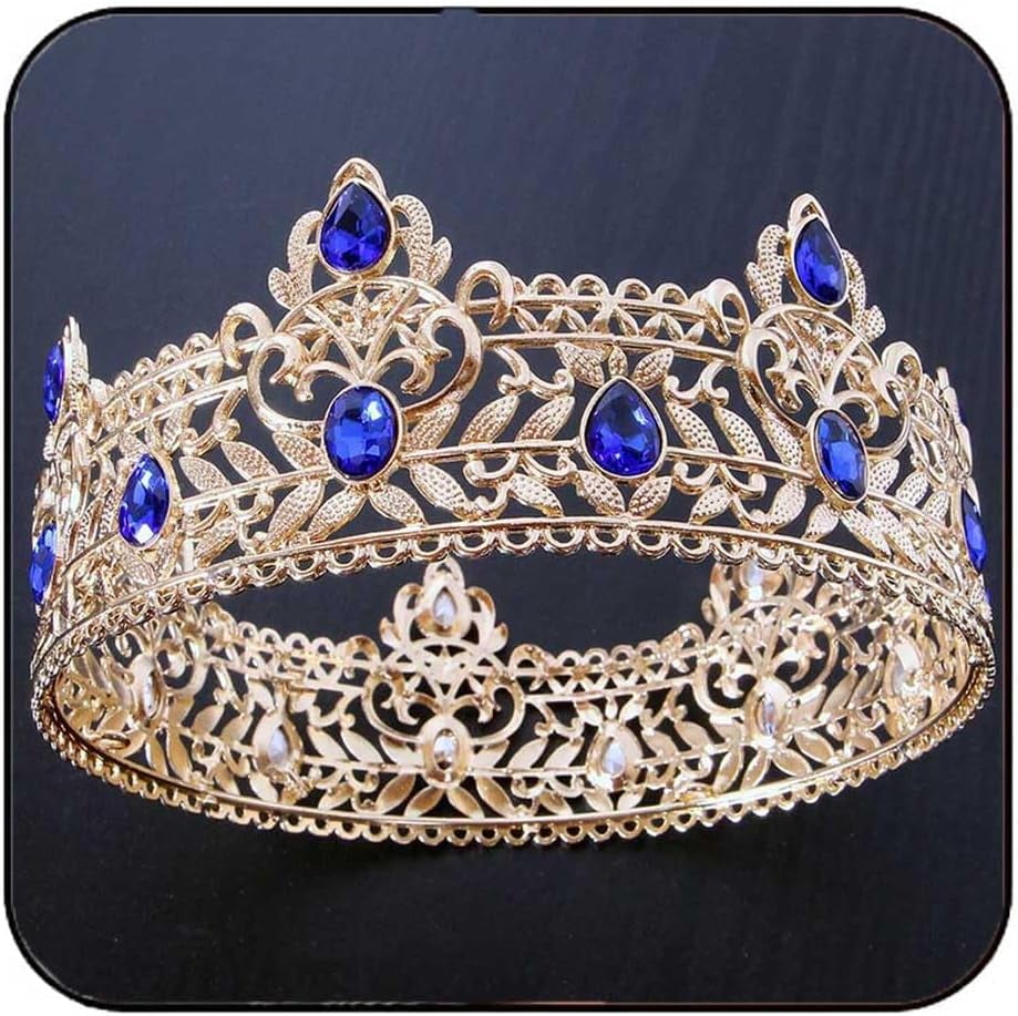 Gold King Crowns with Blue Rhinestone Crowns and Tiara Adults Royal ...