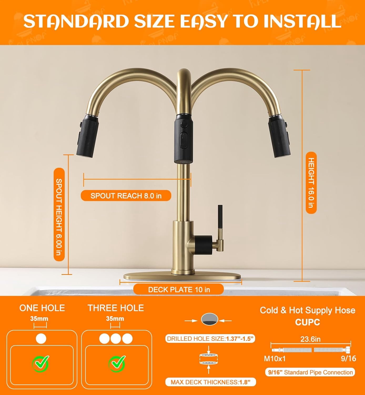 Gold Kitchen Faucet - High Arc Single Handle Stainless Steel Kitchen ...